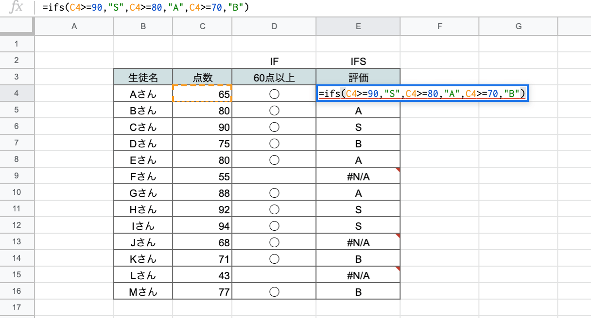 【スプレッドシート 関数】IF, IFS, IFERROR, IFNA 使い方！エラーの種類・対処方法がわかる！！ - tugublog